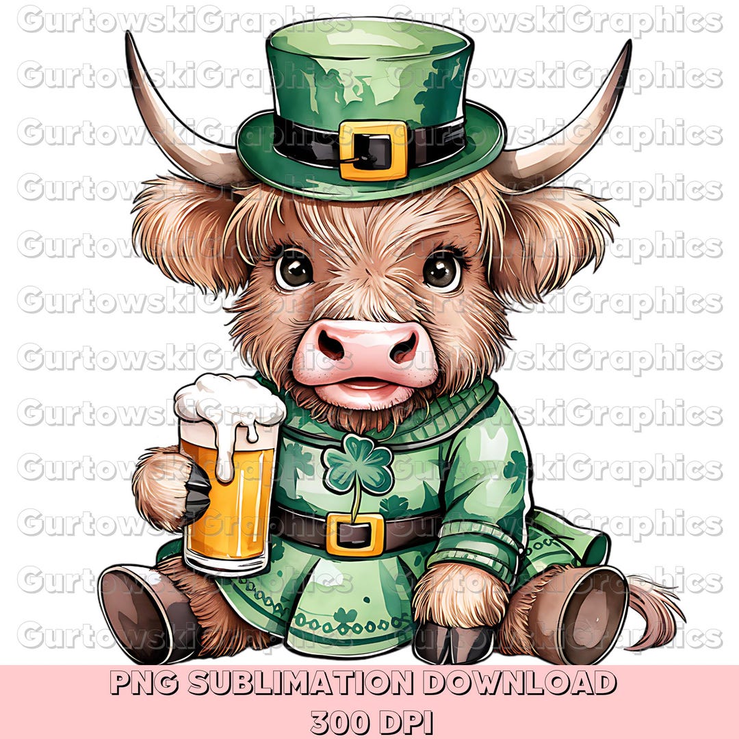 Irish Highland Cow Png, Highland Cow Drinking St Patrick PNG, St ...