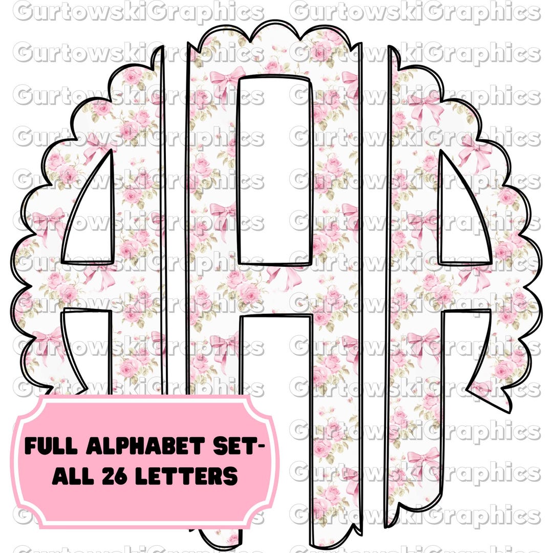 Pink Coquette Bow Monogram,girly Scallop Monogram,full Alphabet ...