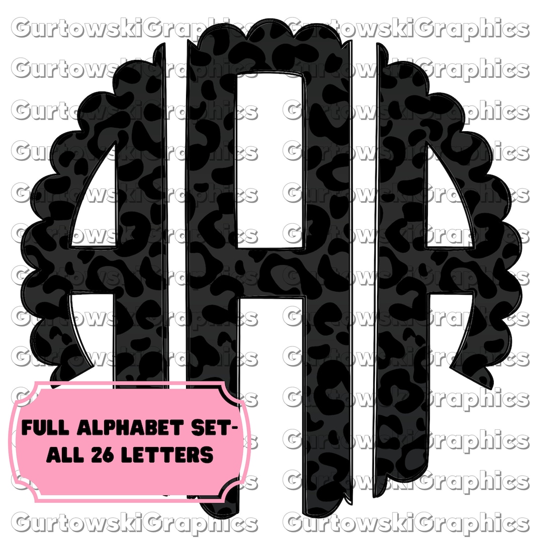 Black Matte Leopard Monogram, Preppy Monogram Digital Initials,leopard ...