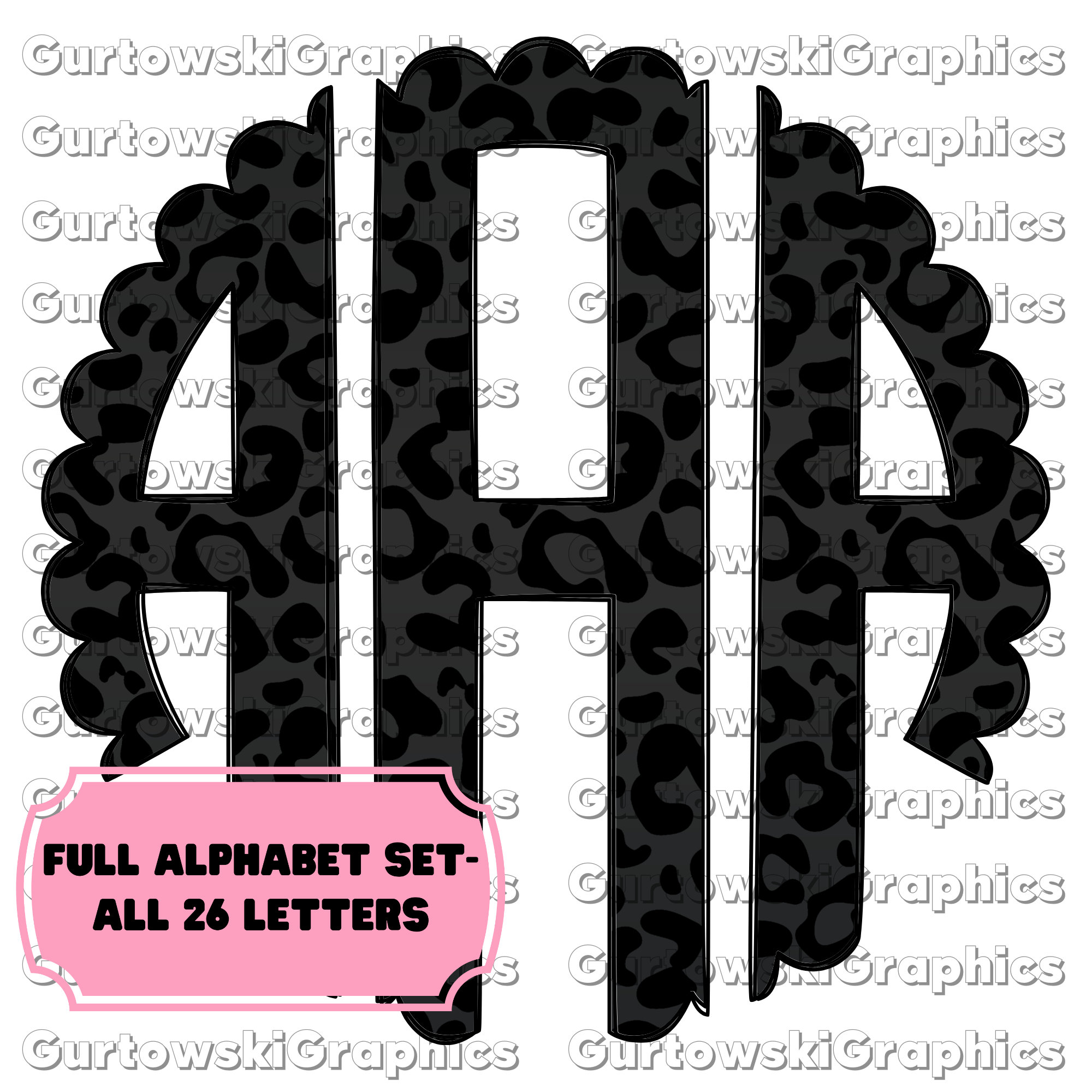 Black Matte Leopard Monogram, Preppy Monogram Digital Initials,leopard ...