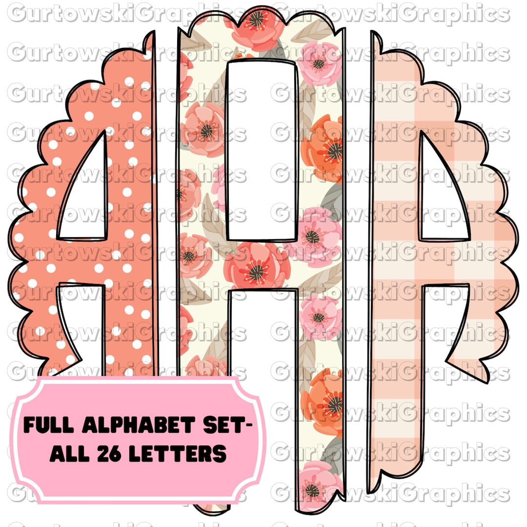 Peach Floral Monogram,preppy Monogram Digital Download,scalloped ...