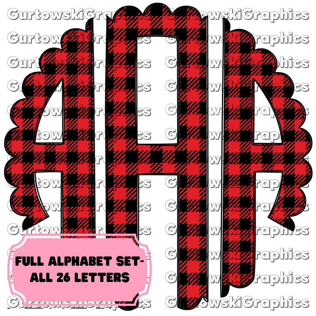 Red Buffalo Plaid Monogram,christmas Monogram Scallop,full Alphabet ...