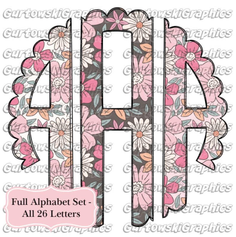 Hand Drawn Retro Floral Monogram,preppy Monogram Digital Download ...