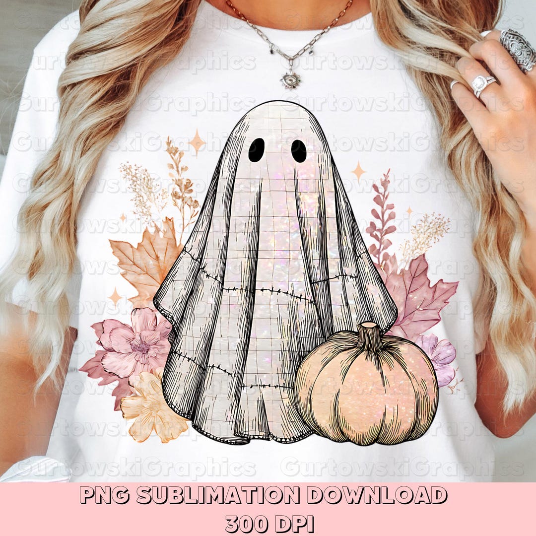 Preppy Iridescent Ghost Png, Floral Ghost Png, Fall Ghost Png, Autumn ...