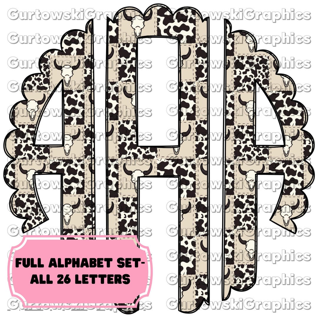 Cow Print Skull Western Monogram,preppy Monogram Digital Download ...