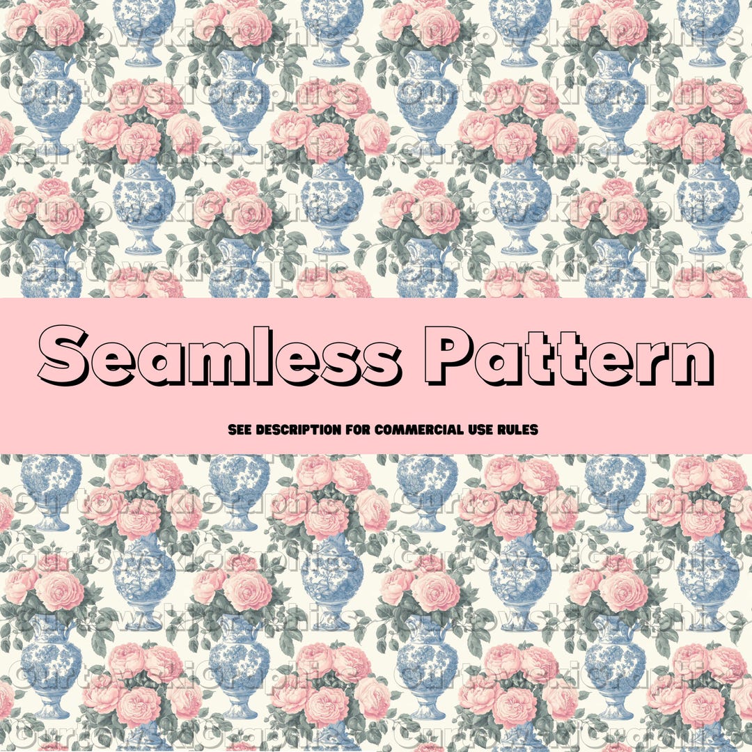 Blue & Pink Floral Toile Pattern,floral Chinoiserie Pattern,seamless ...