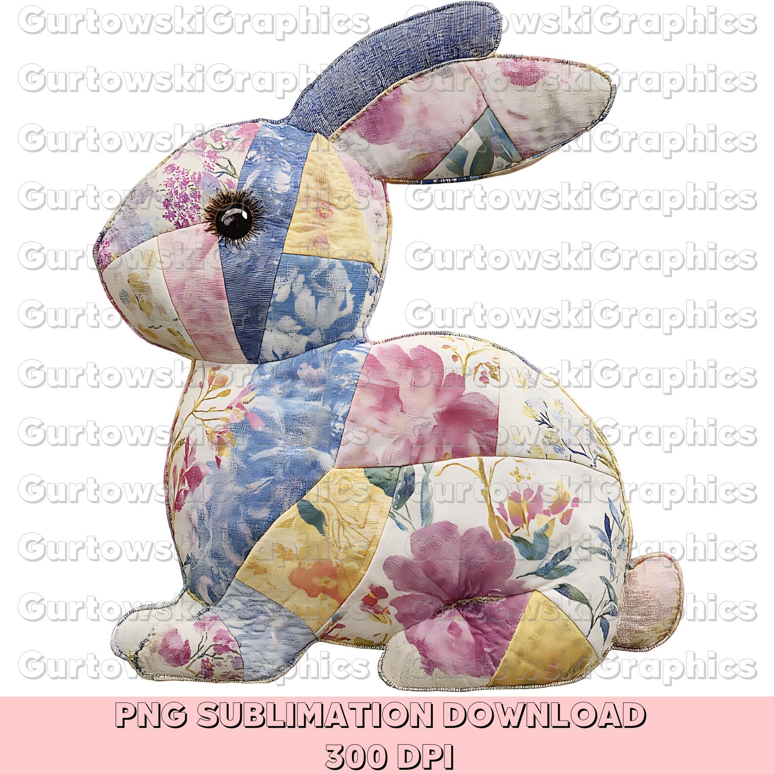 Easter Bunny Quilt Patchwork, Vintage Floral Png, Faux Embroidery ...