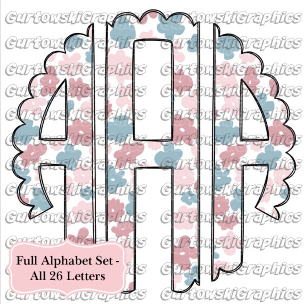Pastel Retro Floral Monogram,preppy Monogram Digital Download,scalloped ...
