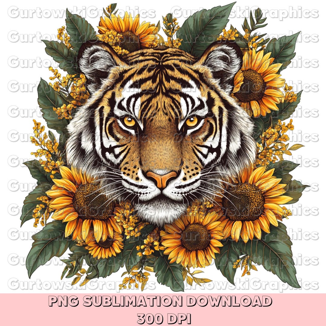 Sunflower Tiger Png,easy Tiger Png,floral Tiger Png,tiger Sublimation ...