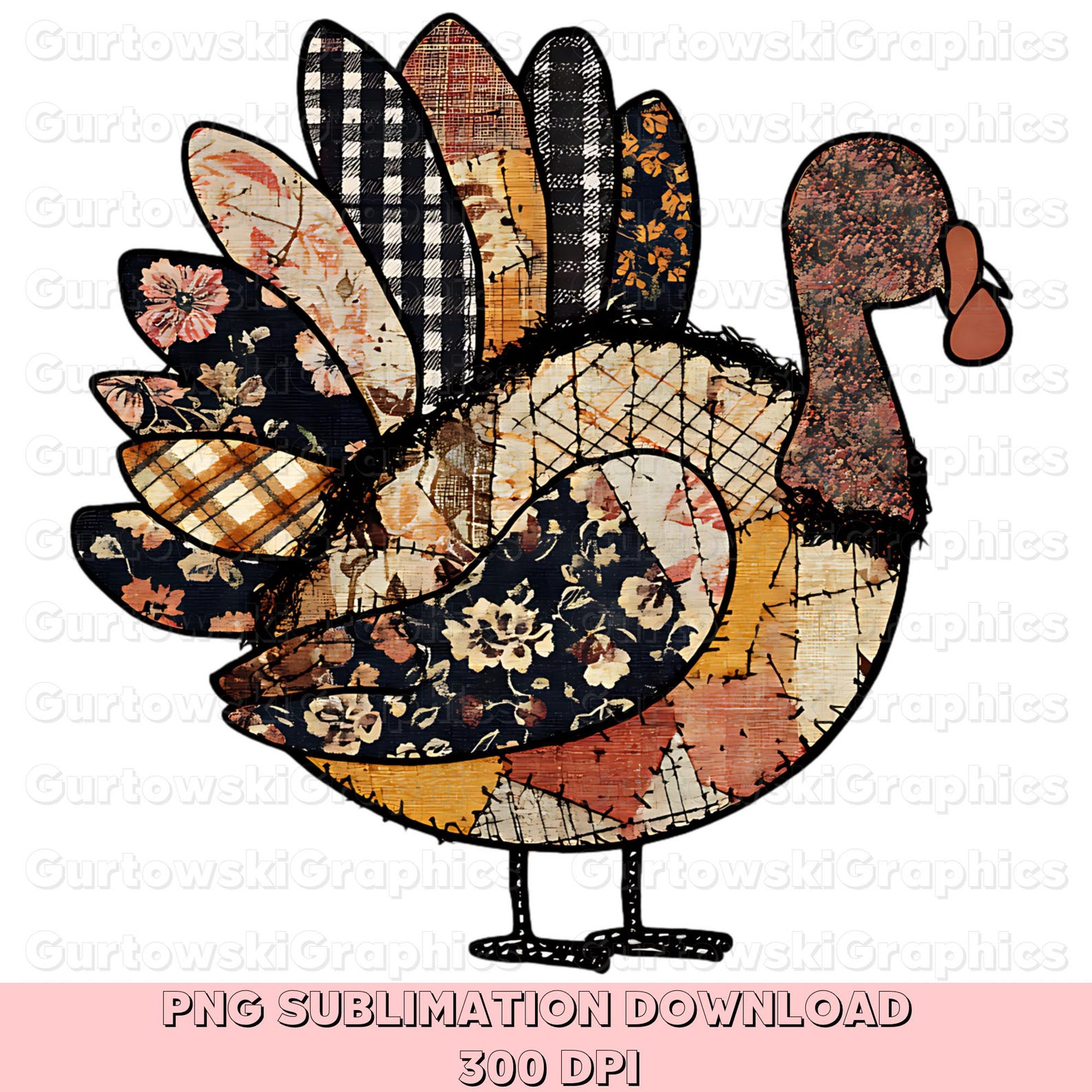 Patchwork Turkey PNG Sublimation Design Rustic Farmhouse Thanksgiving ...
