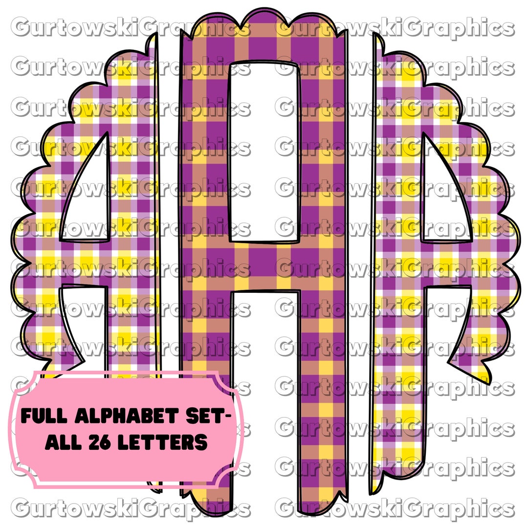 Purple & Yellow Gingham Monogram,preppy Monogram Digital Initials ...