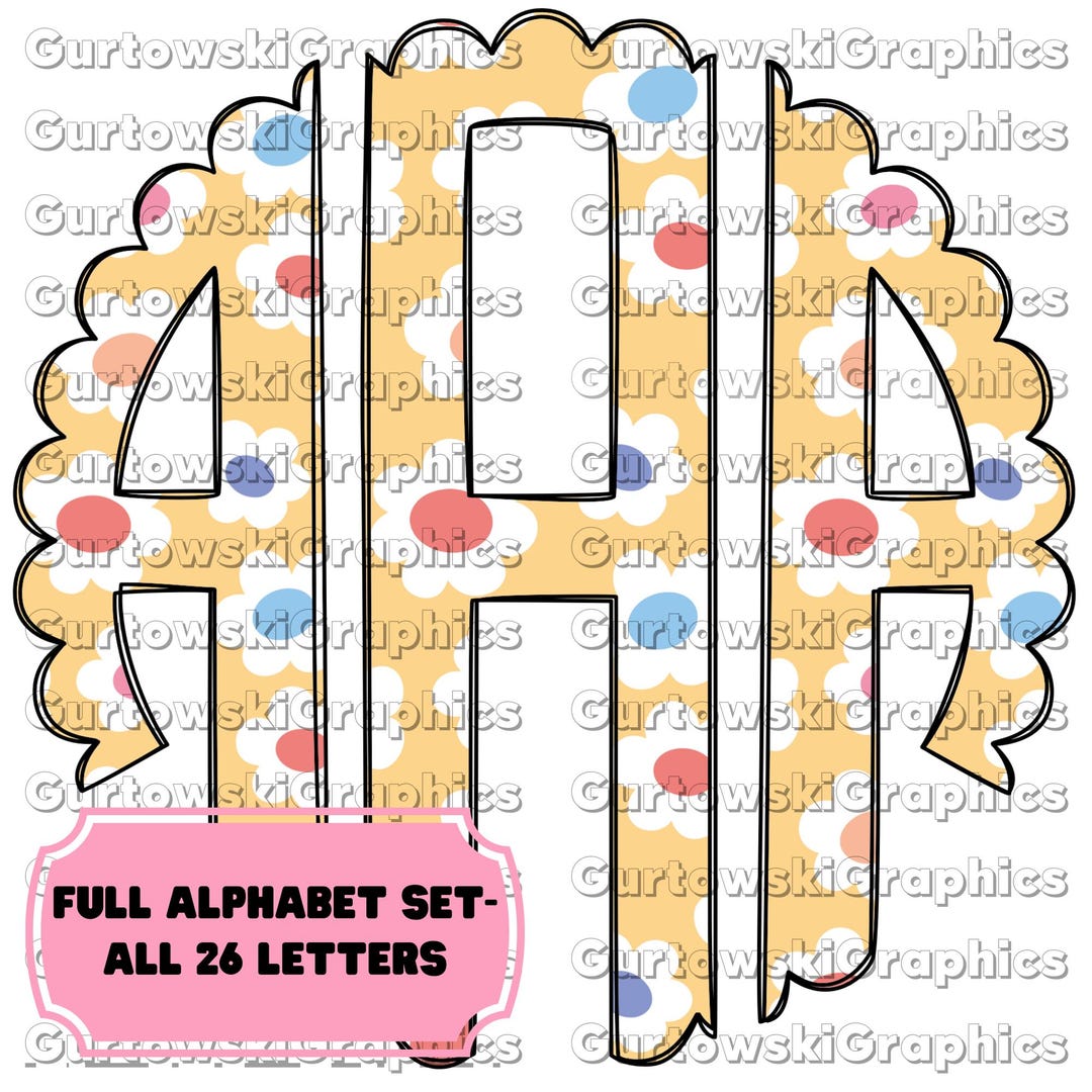 Groovy Doodle Floral Monogram,spring Floral Scallop Monogram,full ...
