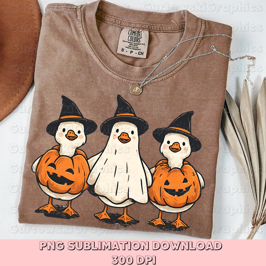 Funny Halloween Geese PNG Cute Goose Sublimation Design Witch Ghost ...