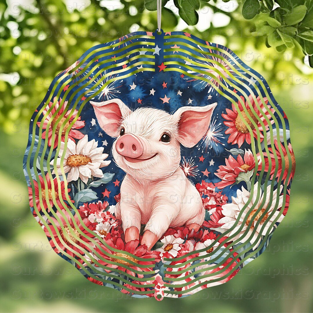 Patriotic Pig Wind Spinner Sublimation Design,pig Farm Animal Floral ...