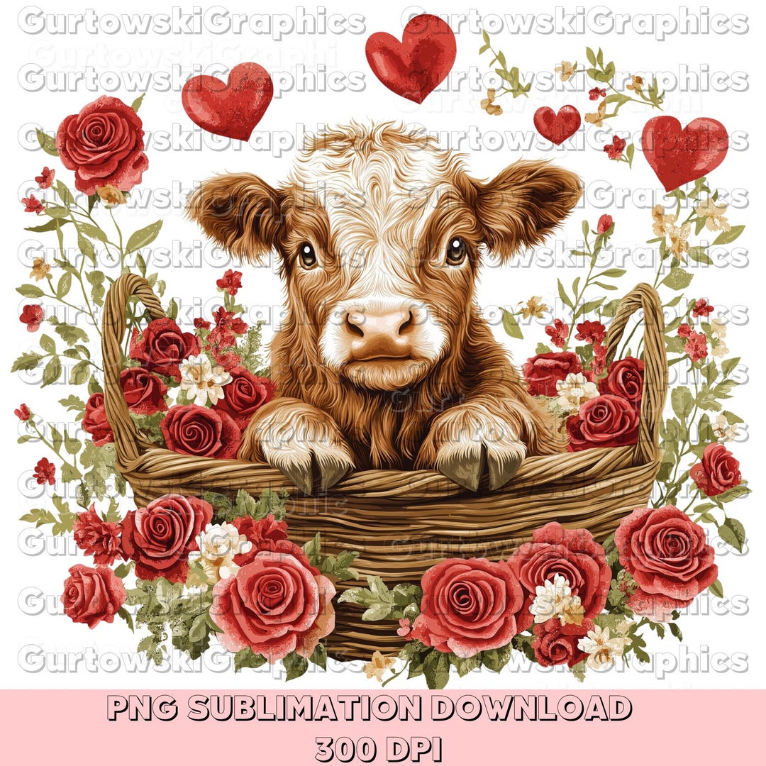 Cow With Roses PNG, Floral Cow Valentine's Day Png, Highland Cow ...