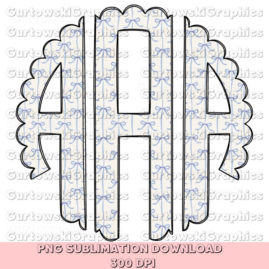 Blue Coquette Bow Monogram,bow Monogram Scallop,full Alphabet Monogram ...