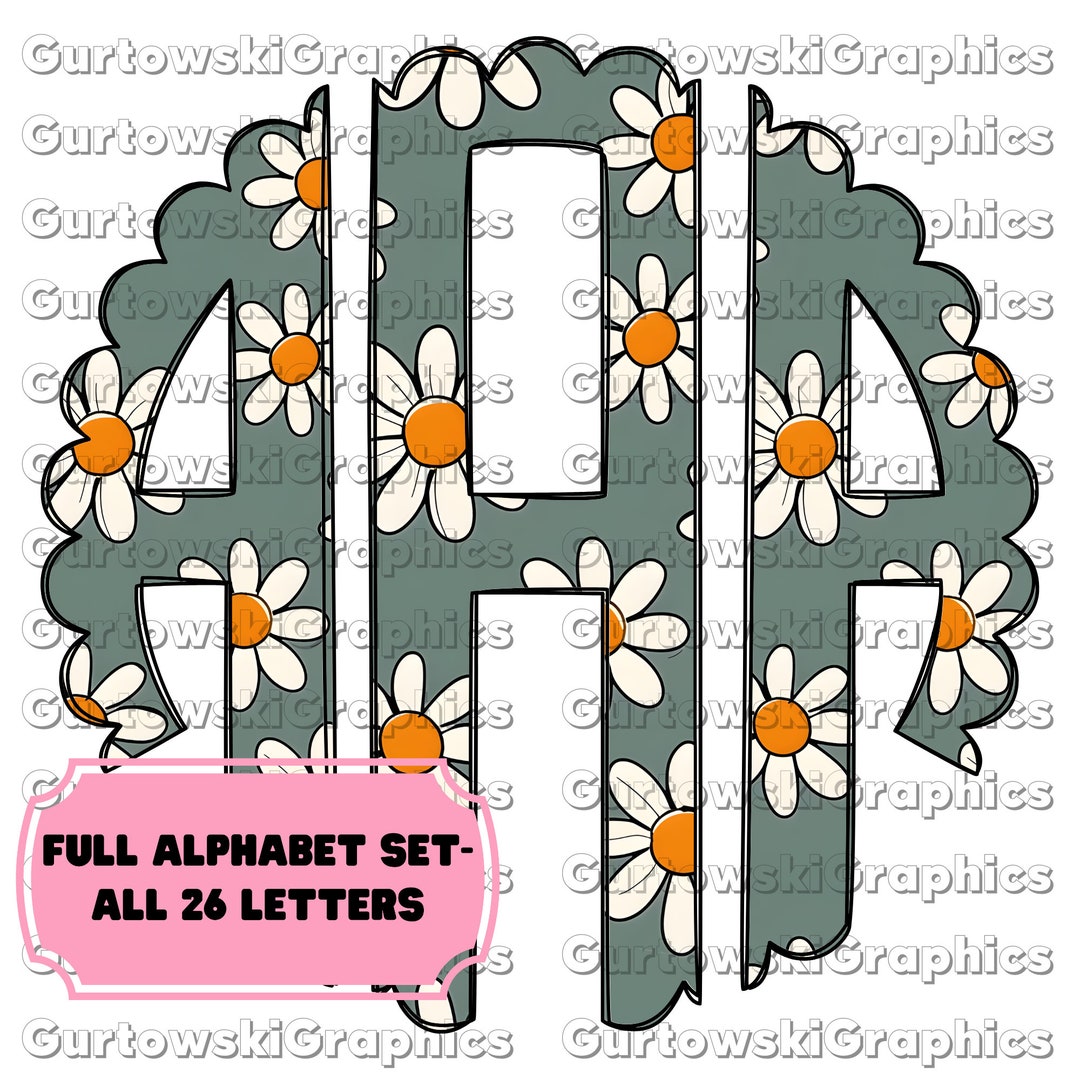 Green Retro Daisy Monogram,preppy Monogram Digital Download,scalloped ...