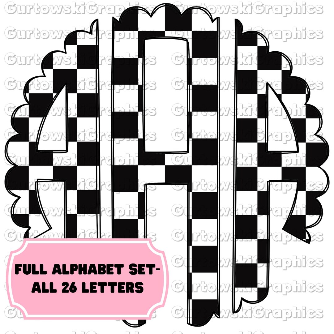 Classic Checkered Board Monogram,checkered Scallop,full Alphabet ...