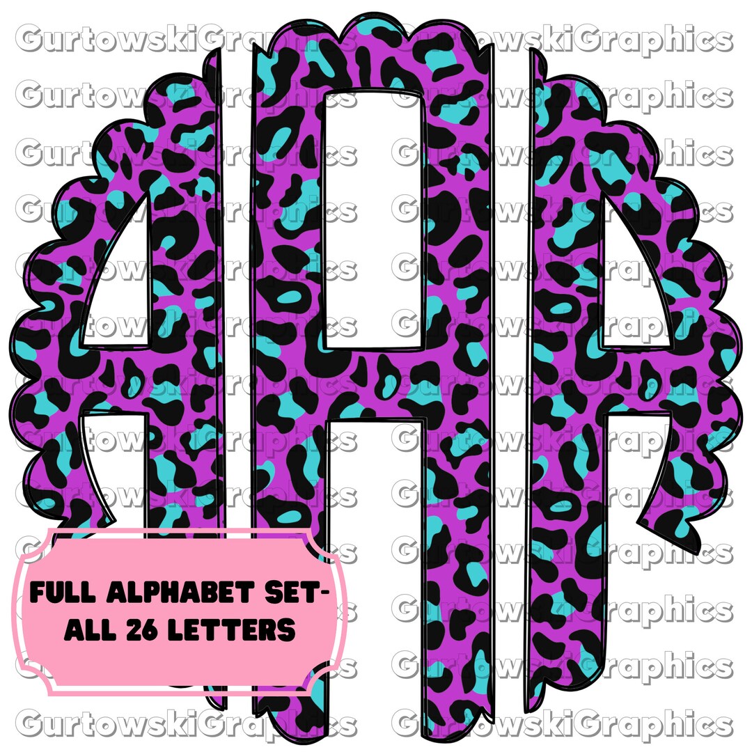 Neon Purple & Blue Leopard Monogram, Preppy Monogram Digital Initials ...