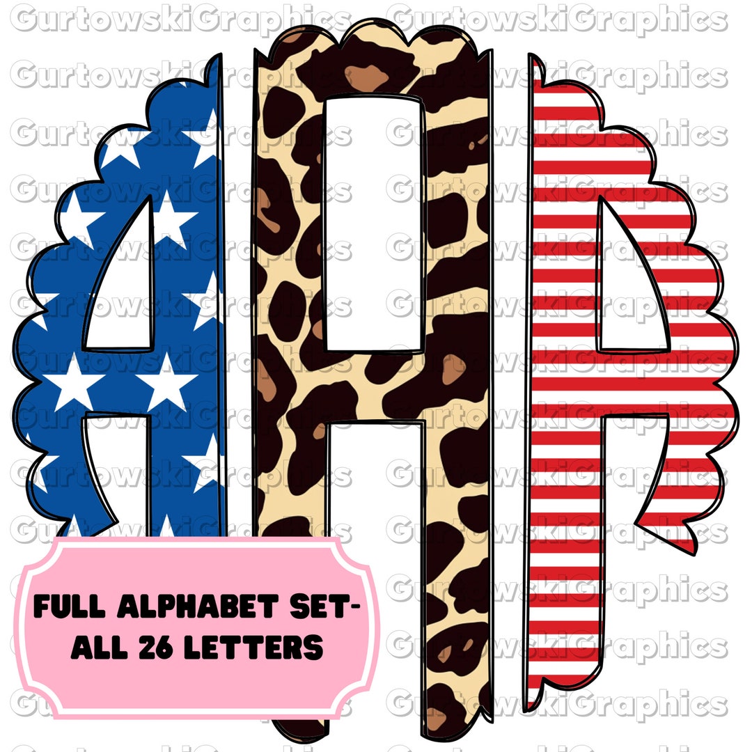 Patriotic Monogram,doodle Monogram Digital Download,scalloped Initials ...