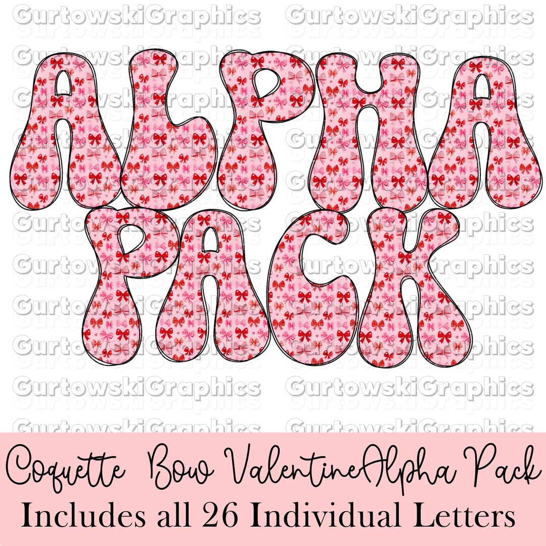 Pink Coquette Bow Doodle Letters,sublimation Alphabet,valentine Doodle ...