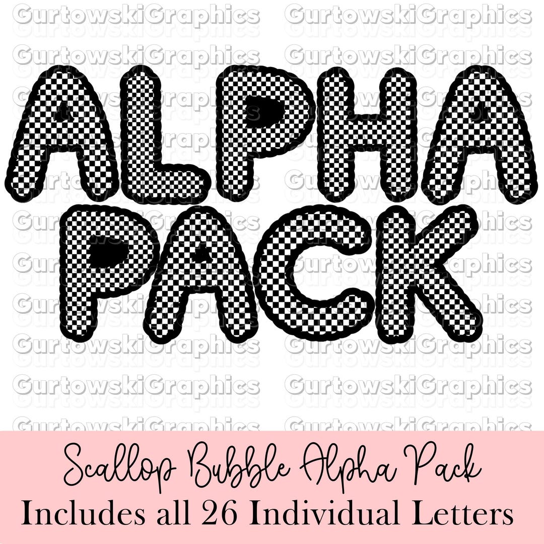 Scalloped Bubble Checkered Board Doodle Letters ,sublimation Alphabet ...