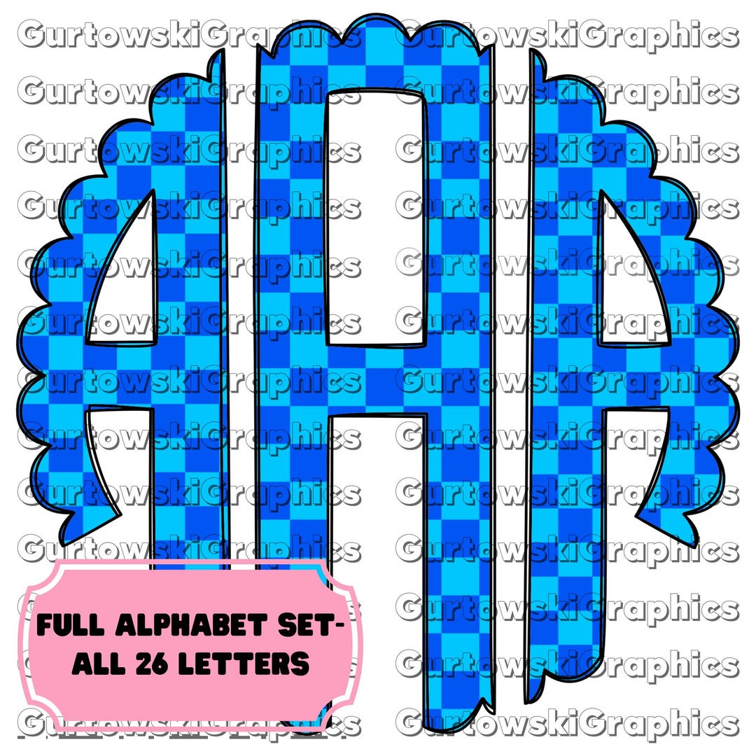 Blue Checkered Board Monogram,checkered Scallop,full Alphabet Monogram ...