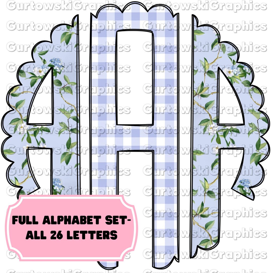 Blue Floral Spring Monogram,girly Scallop Monogram,full Alphabet ...