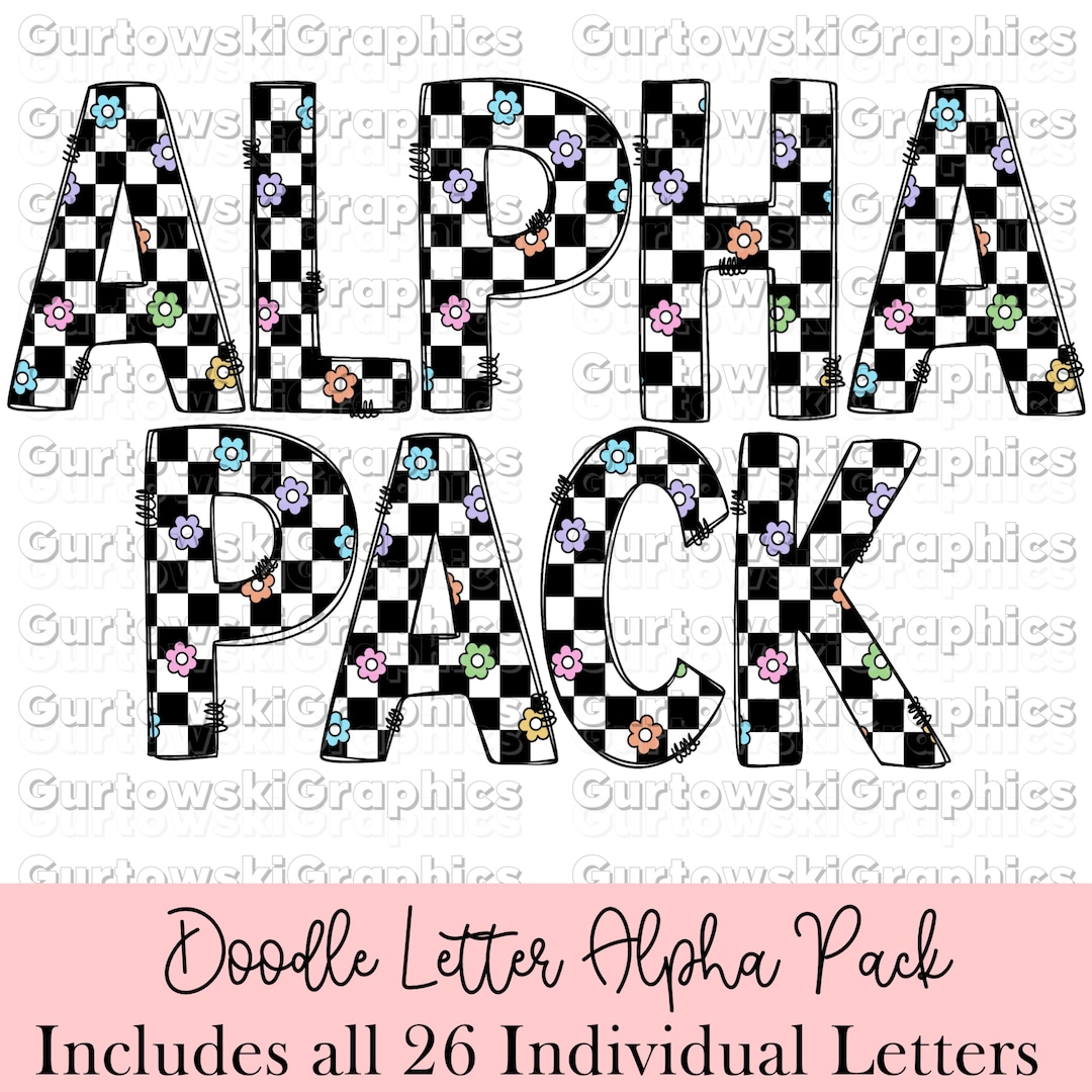 Daisy Checkered Board Doodle Letters ,sublimation Alphabet,checkered ...