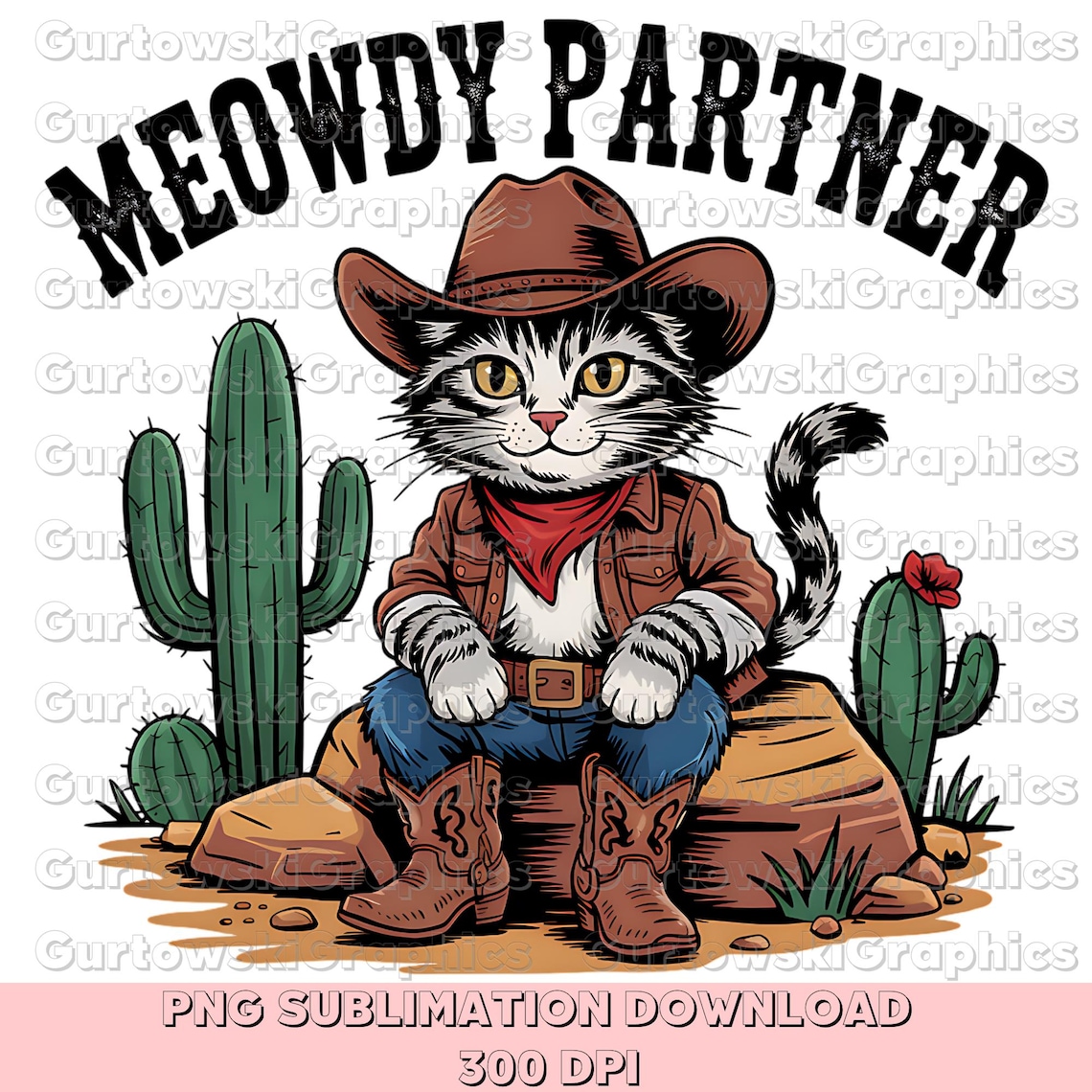 Meowdy Partner PNG, Western Cat Png, Cute Animal Lover Png, Funny ...