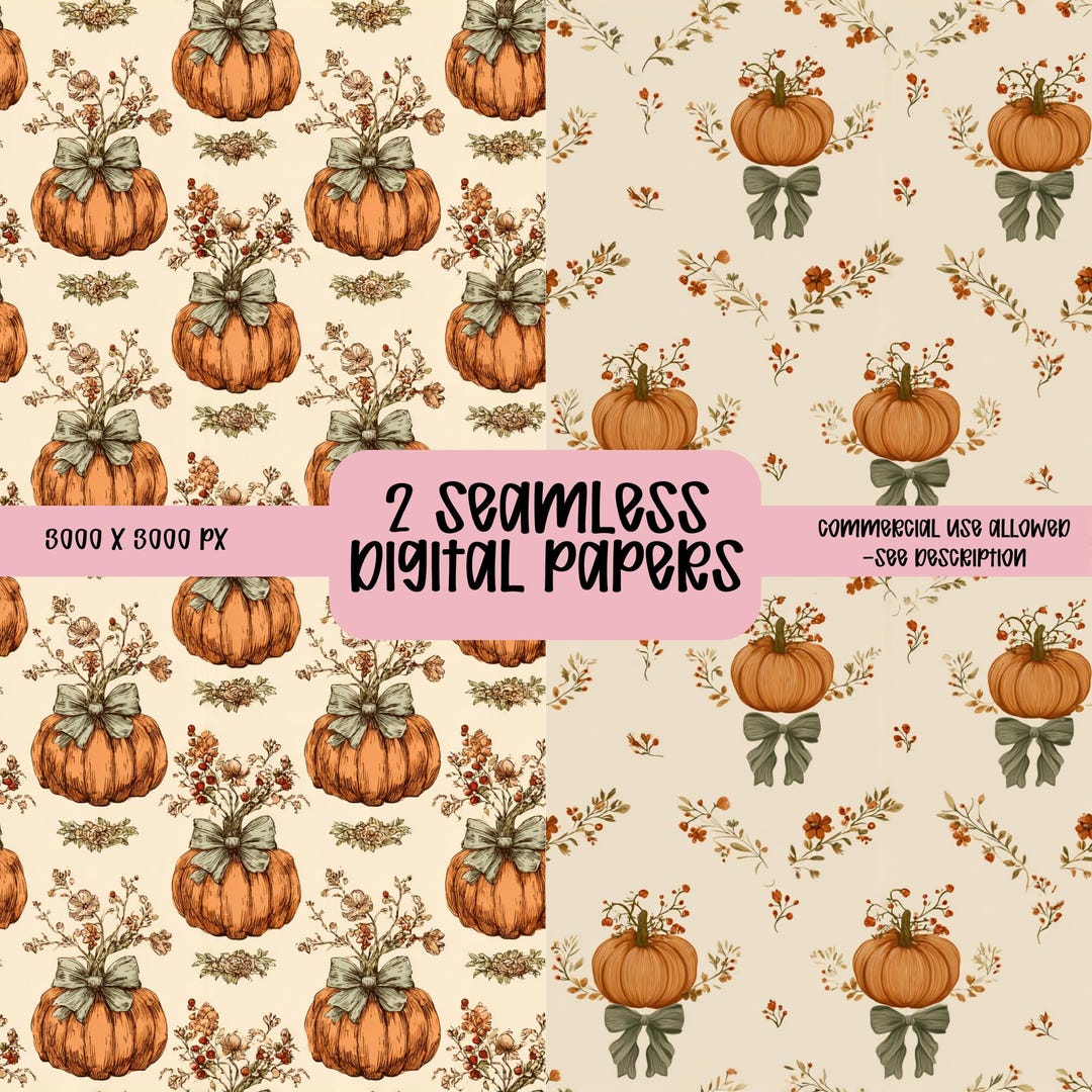 Cottagecore Fall Florals and Pumpkins Seamless,pumpkin Seamless Pattern ...