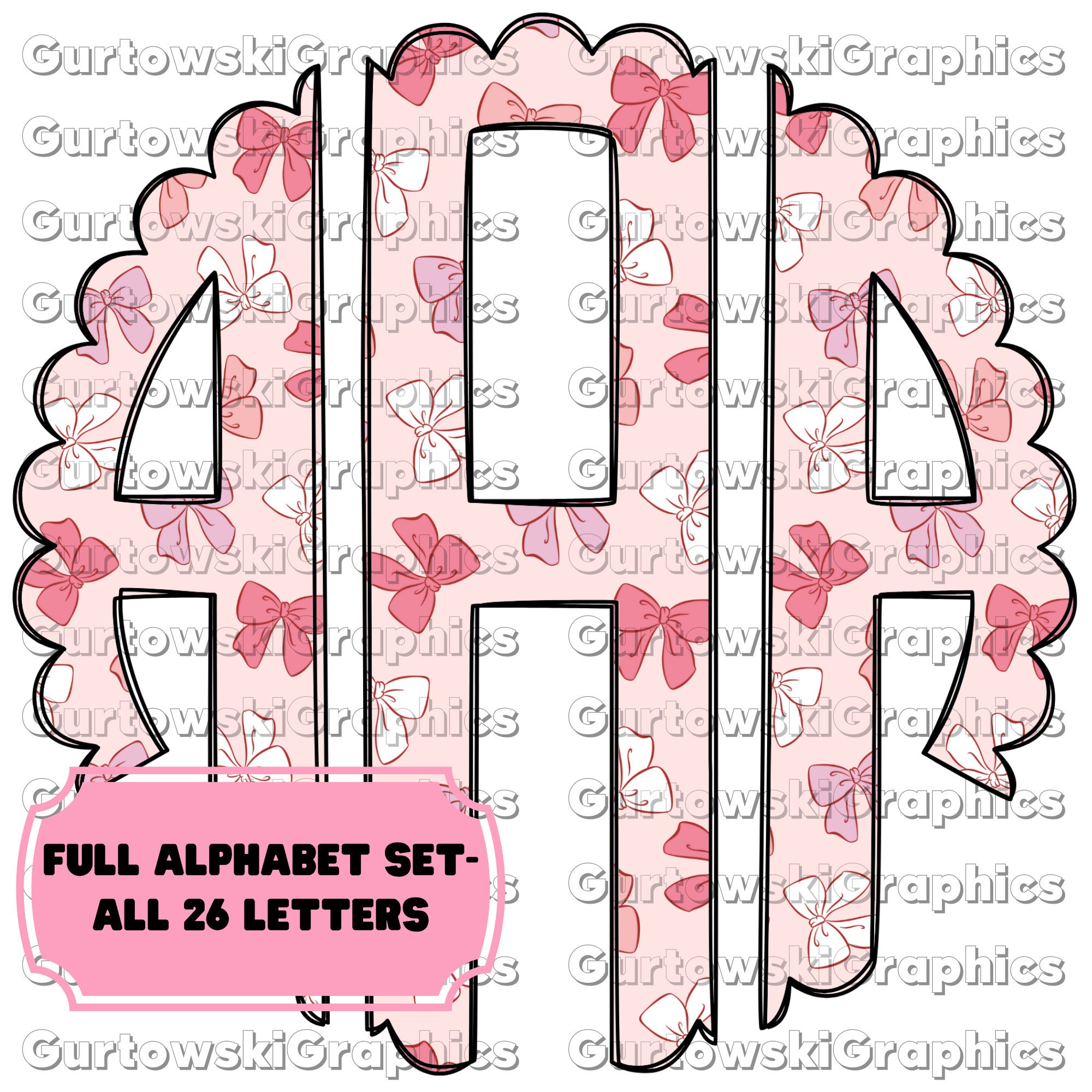 Coquette Monogram, Preppy Monogram Digital Initials,coquette Scallop ...