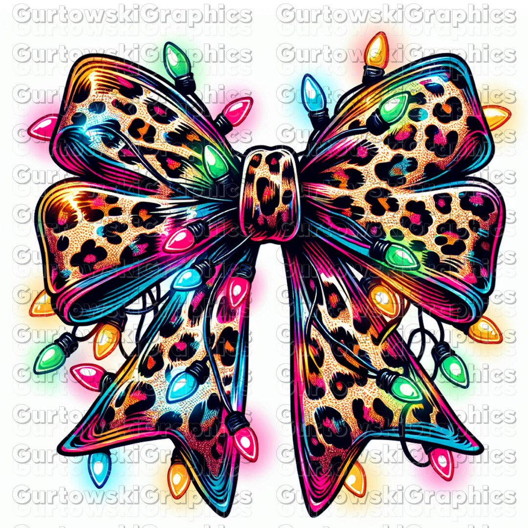 Leopard Print Bow Png, Christmas Lights Bow PNG, Merry Christmas ...