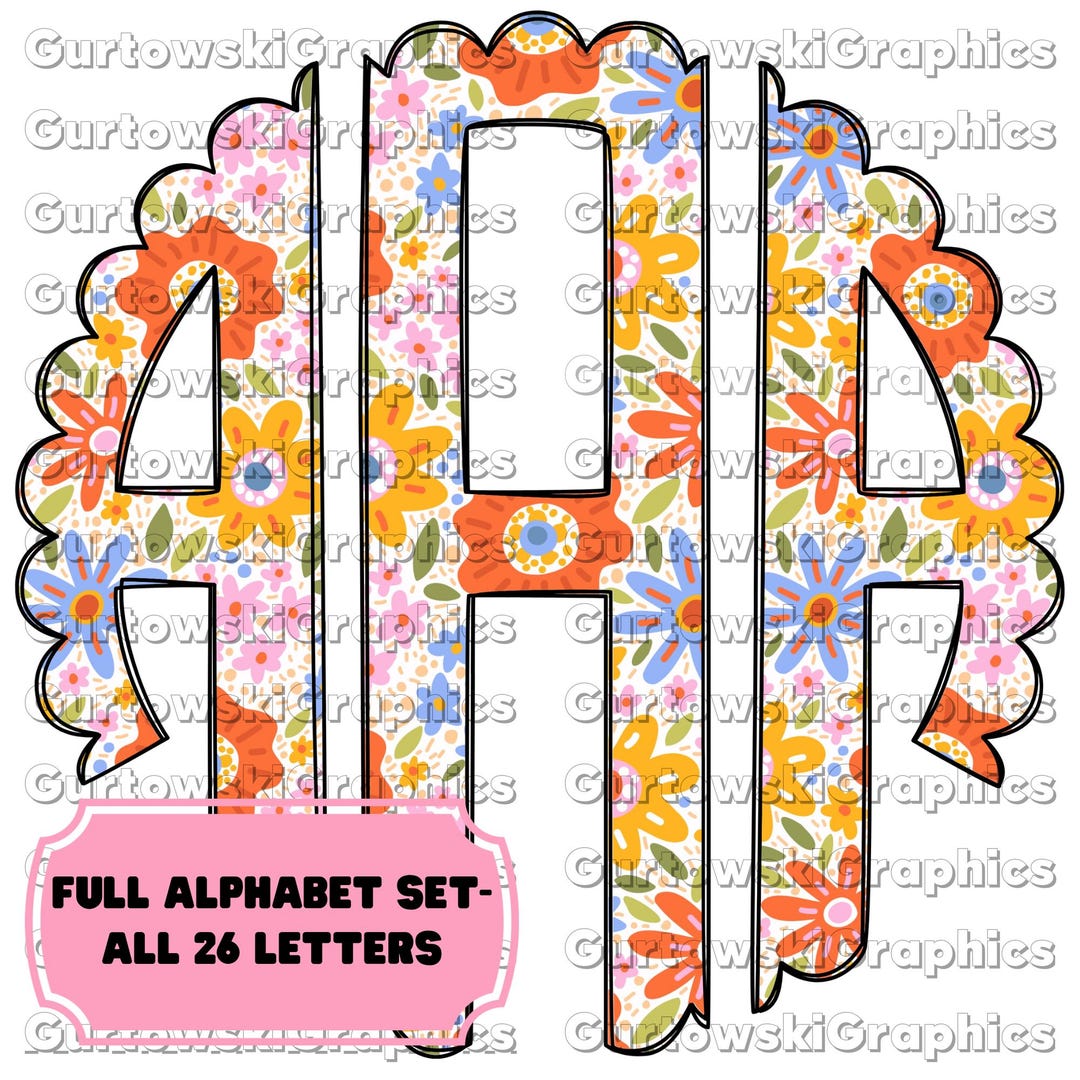 Retro Groovy Floral Monogram,preppy Monogram Digital Download,scalloped ...