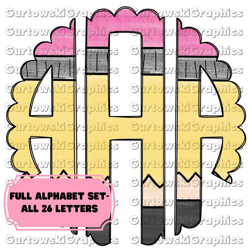 Teacher Pencil Monogram,preppy Monogram Digital Download,scalloped ...