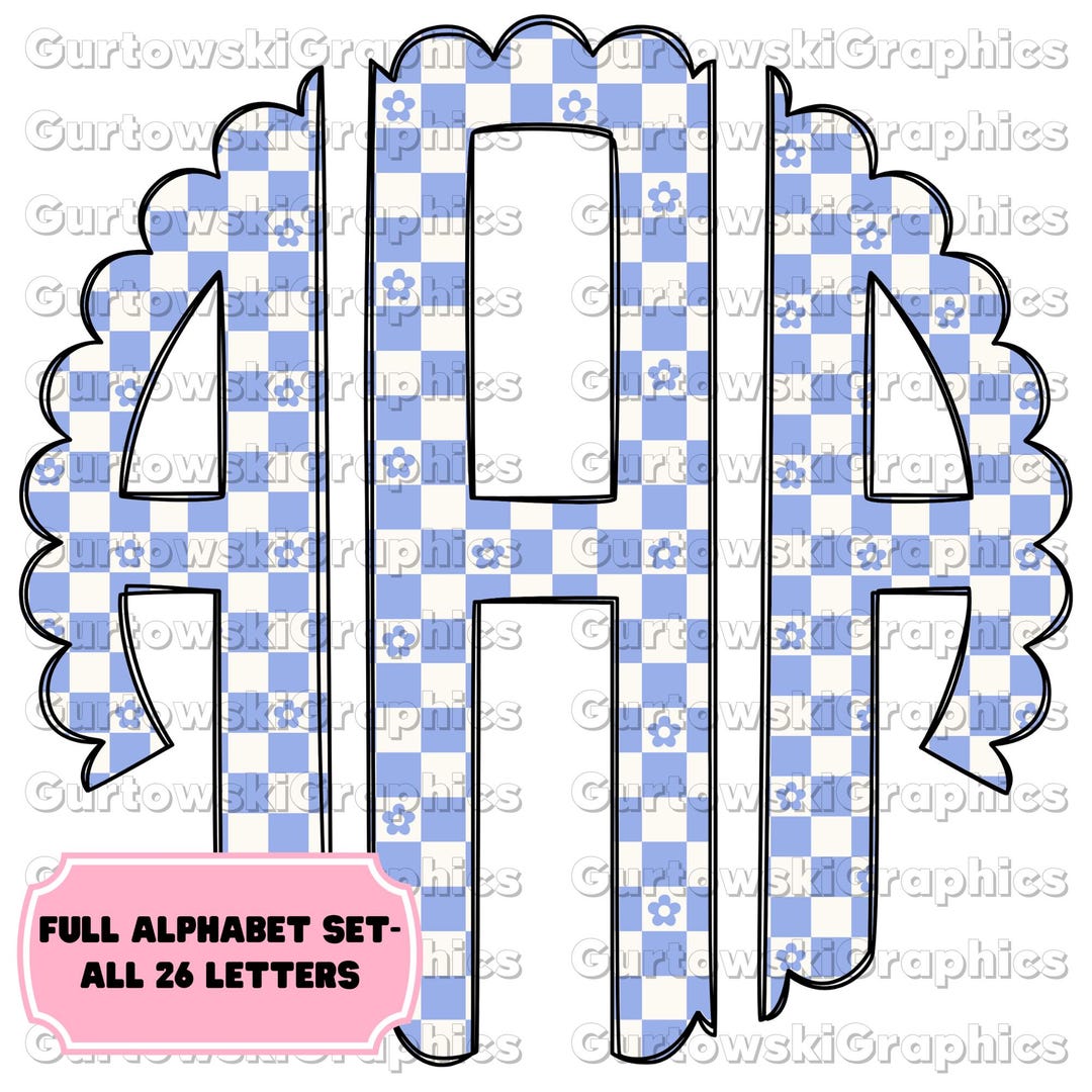 Pastel Blue Retro Daisy Monogram,preppy Monogram Digital Download ...