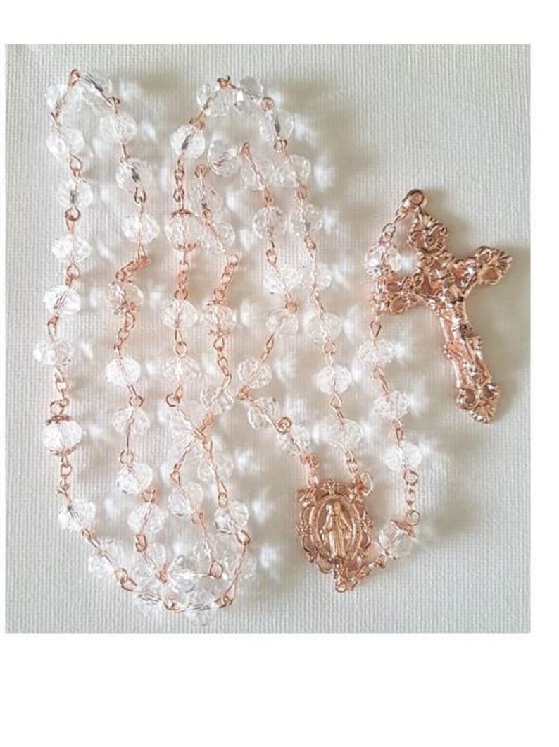 Rose Gold Rosary/crystal Rosary With Rose Gold Link/ Rose Gold - Etsy