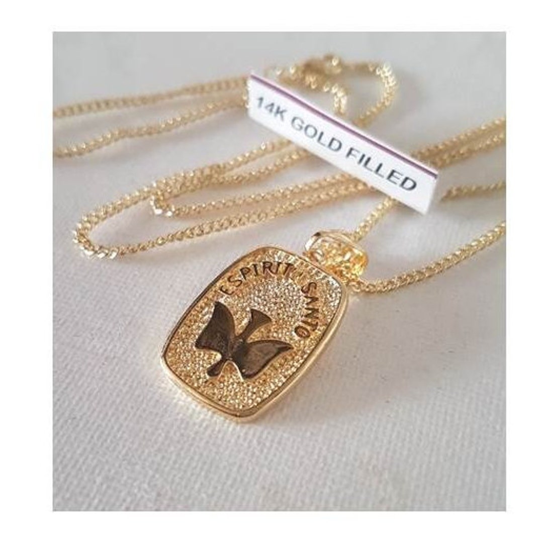 Holy Spirit Gold Filled Pendant,chunky Religious Necklace,mens Holy ...