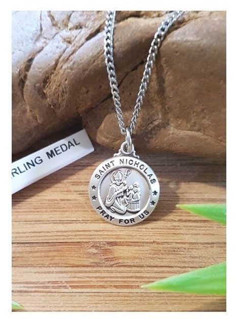 St Nicholas Sterling Silver Necklace saint Nicholas Medal patron Saint of Children pray for Us Sterling Gifts men fathers and Youth Jewelry Etsy UK