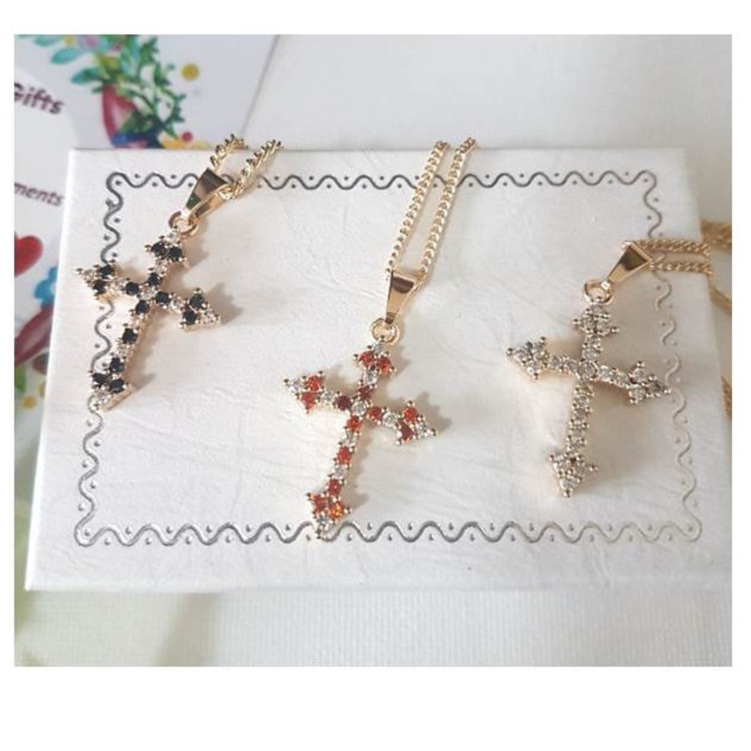 14K Gold Filled Cross With CZ Crystal / Crystal Gold Filled Cross ...