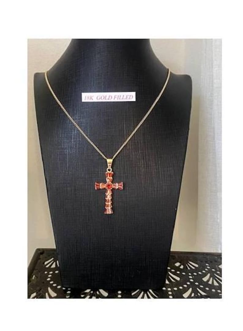 Bold and Big Ruby Cross Medal, Gold Red Cross Necklace, Adult 18kt Gold ...