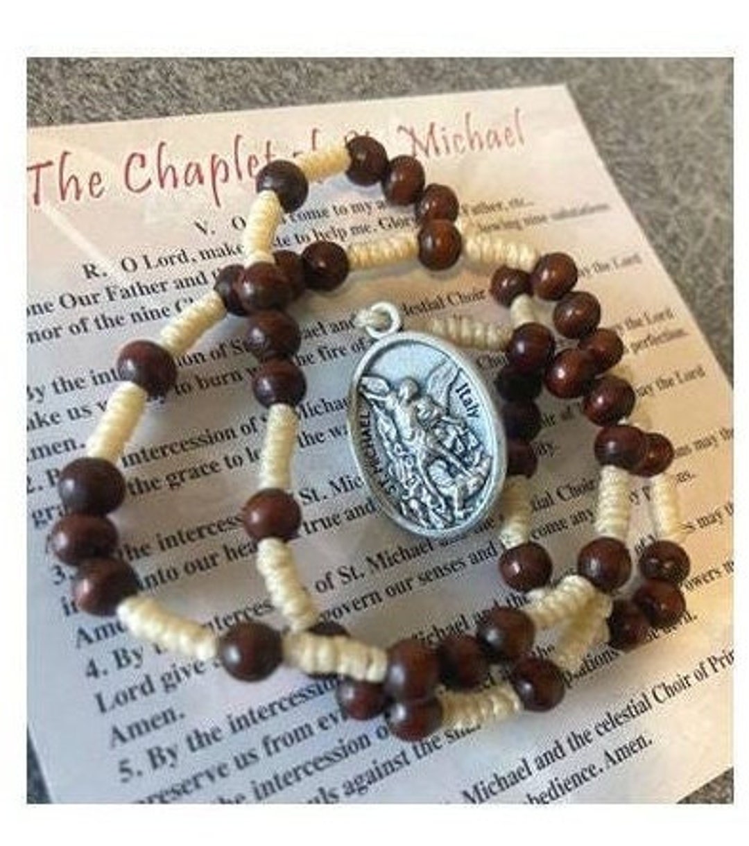 Saint Michael Chaplet, St Michael Arcangel Wood Chaplet, Special Prayer Beads, How to Pray the ...