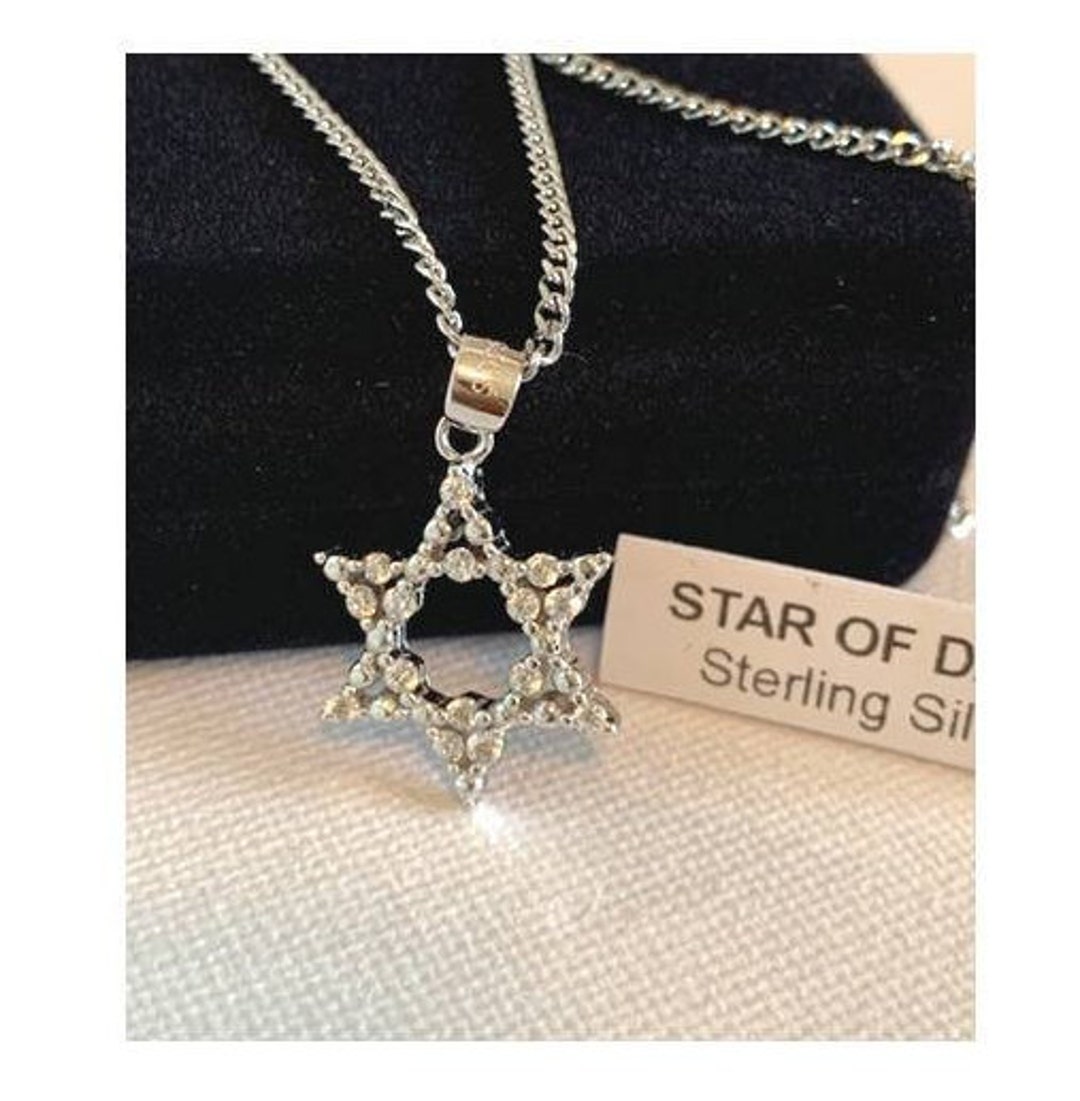 Star of David Feminine Necklace, Sterling Silver Star of David Medal ...