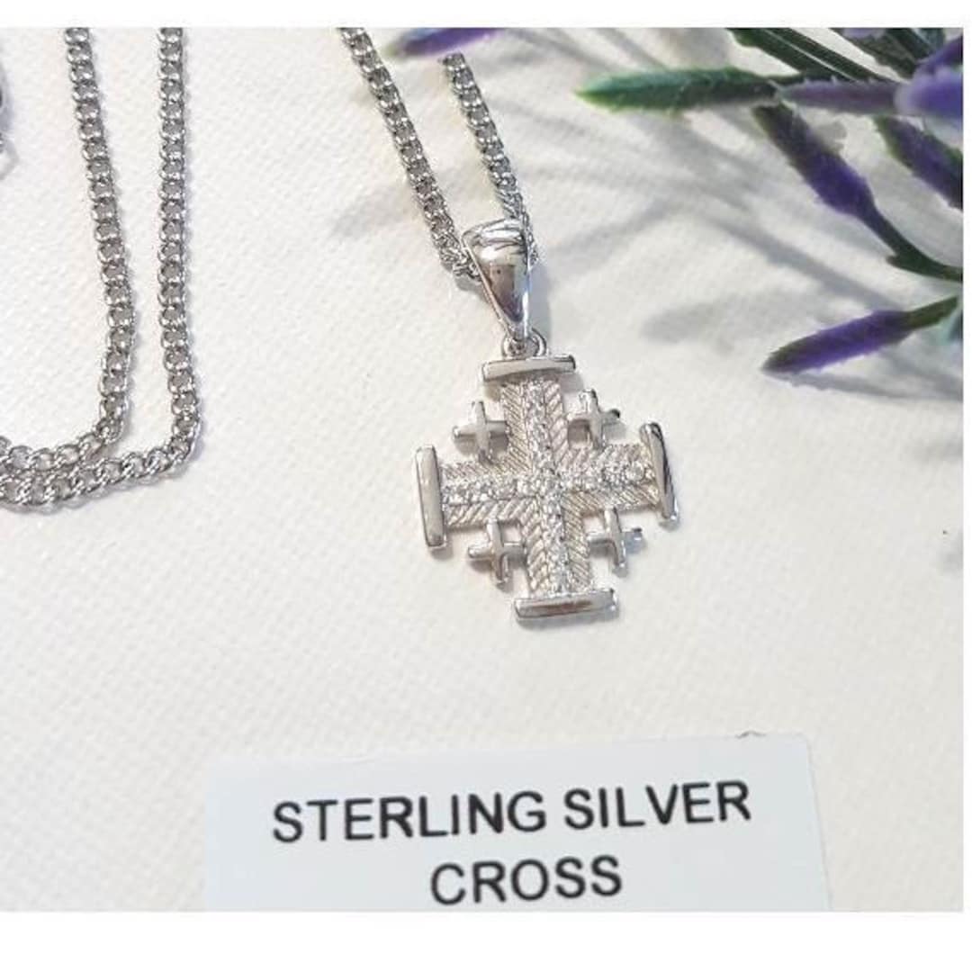 Sterling Silver Jerusalem Cross,ladies Jerusalem Pendant With Cubic ...