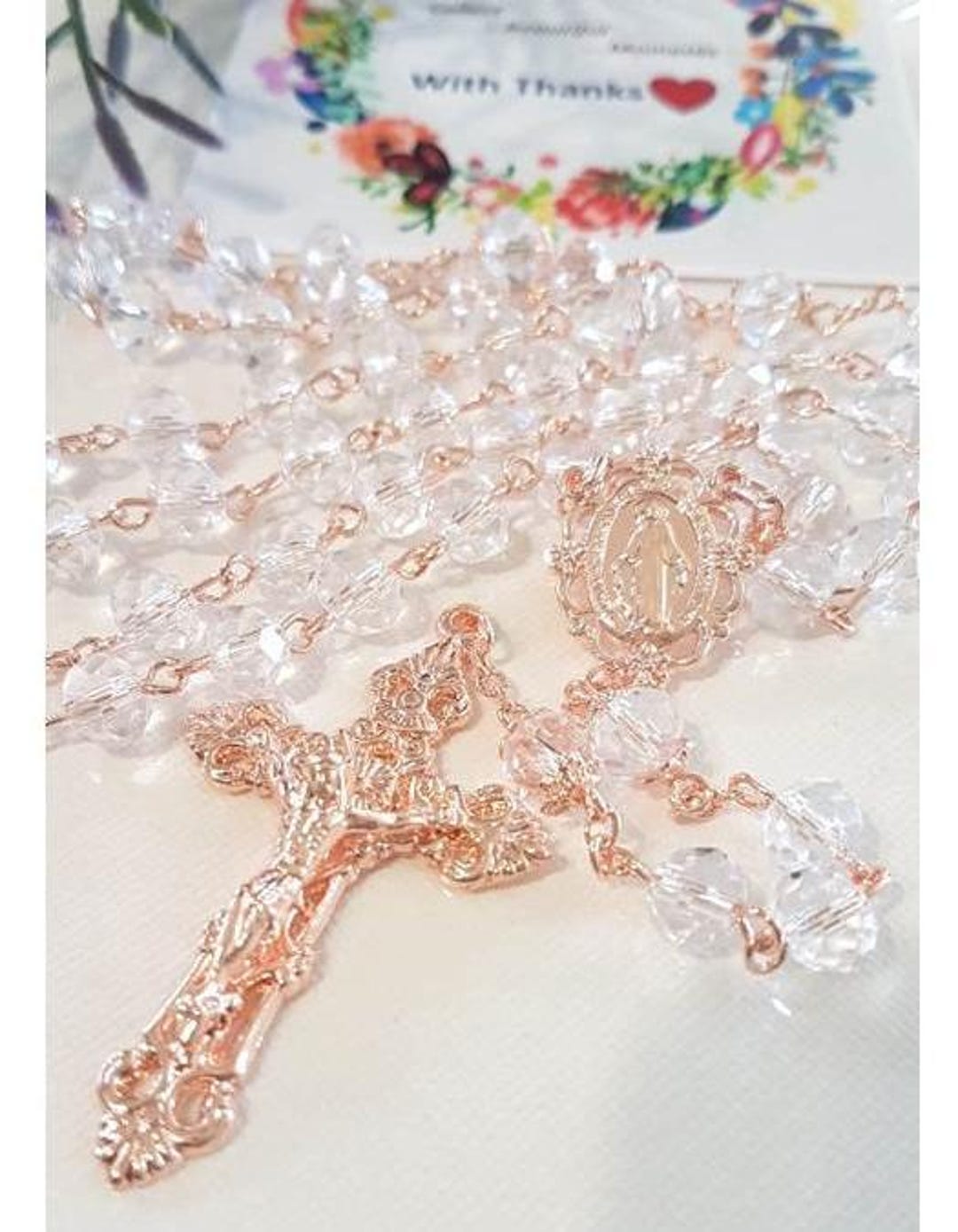 Rose Gold Rosary/crystal Rosary With Rose Gold Link/ Rose Gold Crucifix ...