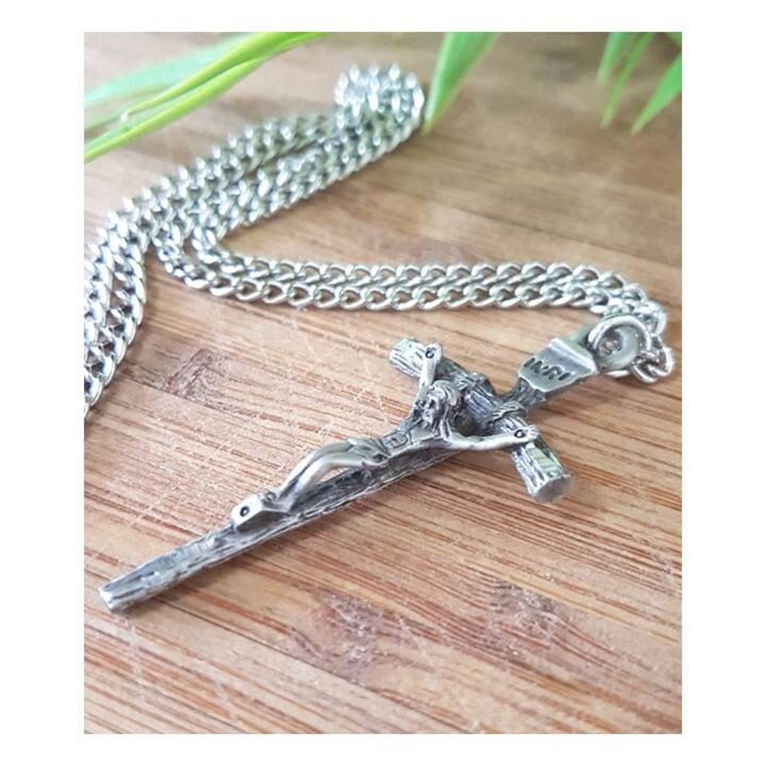 Papal Crucifix Pendant,pewter Papal Cross Necklace,mens Big Silver ...