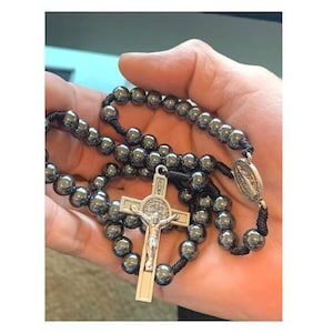 Strong Cord St Benedict Rosary, Big Hematite Beads Rosary, Black String ...
