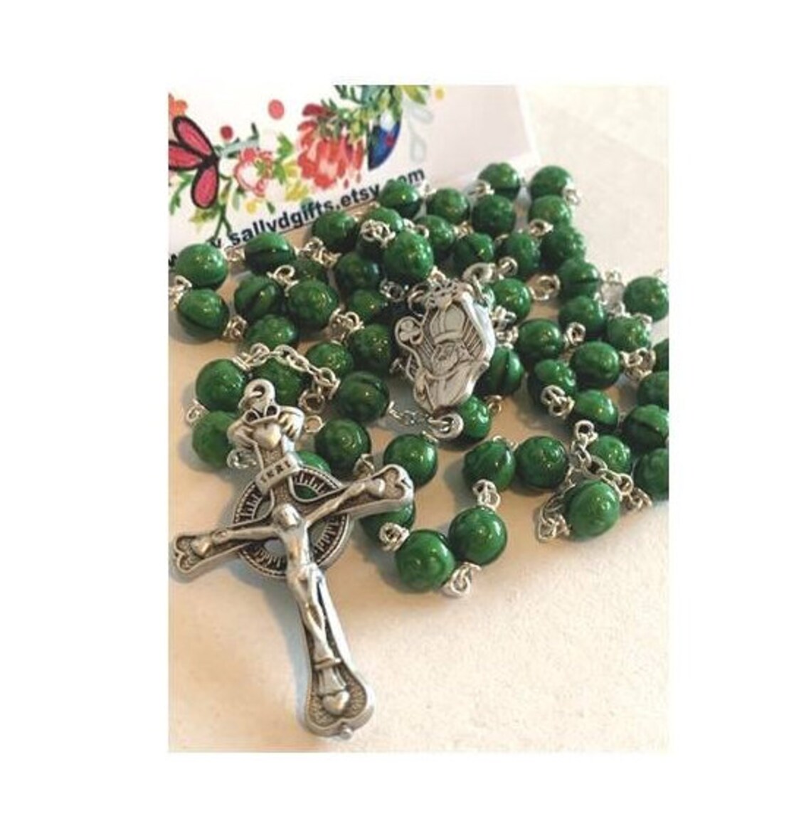 Celtic Rosary, St Patrick Rosary, Green Celtic Cross, Irish Claddagh ...