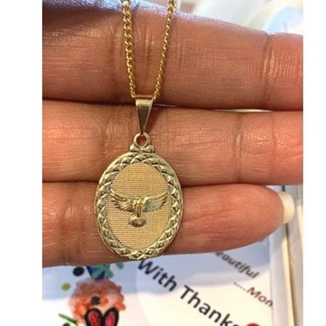 Gold Filled Holy Spirit Necklace, Dove Medal in Gold, 18KT Gold Filled ...