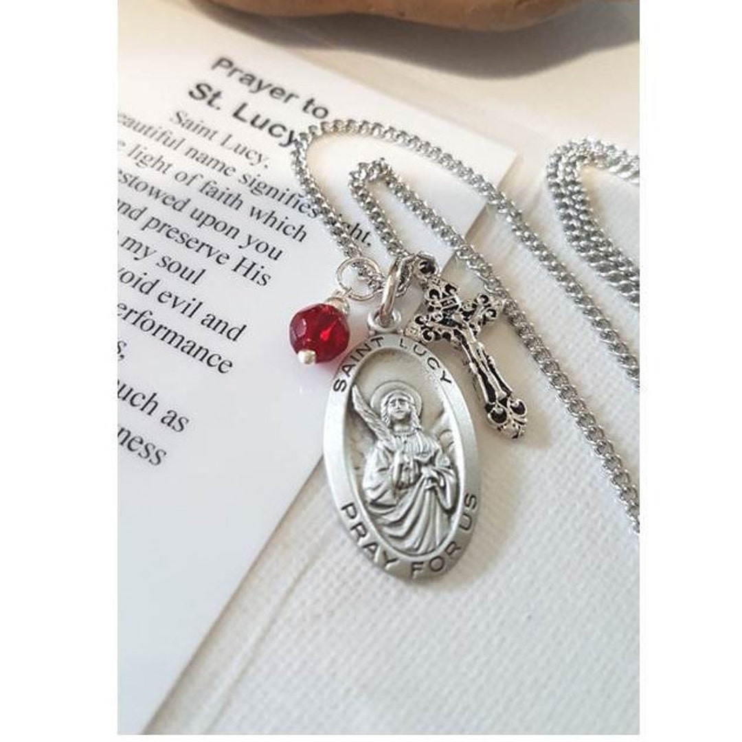 St Lucy Necklace,pewter Patron Saint Medal Necklace,saint for Salesman ...
